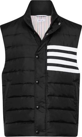 Thom Browne Homme, Vestes, Noir, Taille: 2XL Gilet 4-Bar Rembourr&eacute; en Duvet L&eacute;ger et Ripstop Brillant