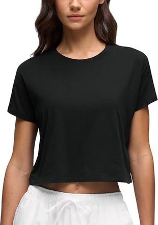 CRZ YOGA Femme Coton Pima Lâche Crop Tops Athletic Gym Casual T-Shirt Court Workout Chemises À Manches Courtes Noir 46