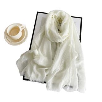 Generic &Eacute;charpe unisexe douce froiss&eacute;e avec bords frang&eacute;s, &eacute;charpe tendance en lin m&eacute;lang&eacute;, lin, ch&acirc;le, voyage, Blanc clair., taille unique