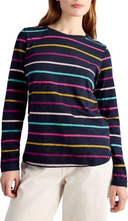 White Stuff Clara Stripe Langarmshirt - Klassisches Rundhalsausschnitt T-Shirt aus Baumwolljersey - Marineblau Multi - Gr&ouml;&szlig;e 38