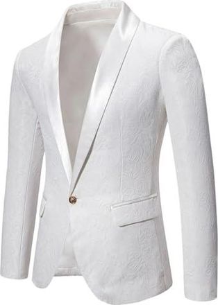 Generic Veste de smoking cachemire &agrave; 1 bouton pour homme, coupe classique, jacquard, sport, cachemire, blazer de mariage pour homme, blanc, XXL