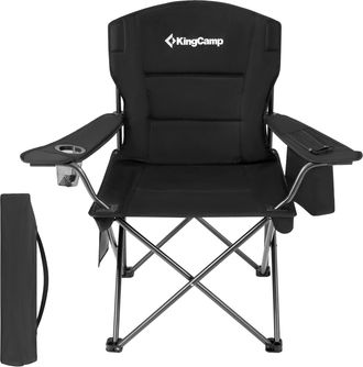 KingCamp Campingstuhl Oakdale Faltstuhl XL Strand Klappstuhl K&uuml;hltasche 136 kg black