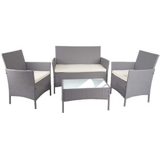 Mendler Poly-Rattan Garten-Garnitur HWC-D82, Sitzgruppe Lounge-Set - grau mit Kissen Creme