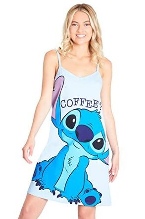 Disney Chemise de Nuit Femme Bretelles Robe de Nuit Nuisette Stitch Mickey Minnie Marie Aristochat de Nuit Femme Fille Ado S-XL (Bleu Stitch, M)