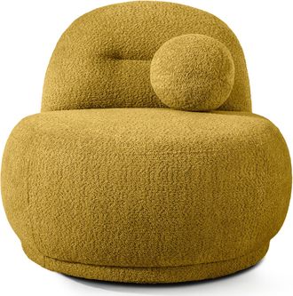 Konsimo Sofa Malve Bequeme 3-Sitzer Couch in Boucl&eacute;-Stoff, Japandi-Stil 2 Dekokissen in Kugelform, Chenille-Stoff, Weiche Sitzfl&auml;che (gelb, Sessel 83x74x90)