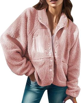 Generic 2026 Vestes pour femmes, automne et hiver, cardigan court europ&eacute;en en laine dagneau, manteau pour femmes, rose, XXL