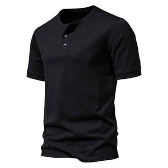 Generic T-shirt d&eacute;contract&eacute; &agrave; manches courtes pour homme, couleur unie, l&eacute;ger, classique, &eacute;l&eacute;gant, extensible, respirant, basique et confortable, chemise Henl
