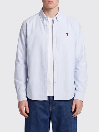 Ami Gestreiftes Baumwollhemd mit Button-Down-Kragen und gesticktem Logo