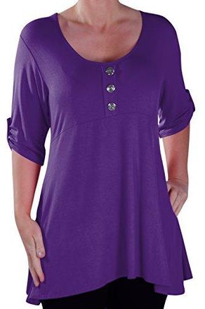 Eye Catch Eva Aux Femmes Bouton Avant Aavec Encolure Dégagée Tunique Grande Taille Dames T-Shirt Long Tops