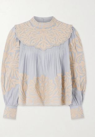 Sea New York Blouse En Voile De Coton &Agrave; Plis Et &Agrave; Broderies Alexandra - Bleu