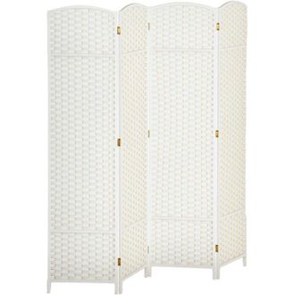 HOMCOM Paravent interieur en bois 4 panneaux 160 x 170 cm s&eacute;parateur de pi&egrave;ce pliable pour salon, chambre &agrave; coucher, blanc-Blanc
