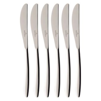 Villeroy & Boch SoftWave Tafelmesser 6er Set, 237 mm, Speisemesser mit geschwungenem Griff, Spülmaschinenfest & Rostfrei, 18/10 Edelstahl, Silber