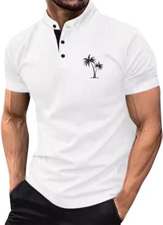 Generic Polo extensible confortable pour homme, coupe classique, style d&eacute;contract&eacute;, vintage, boutonn&eacute;, l&eacute;ger et respirant, tunique de vacances, blanc, 3XL
