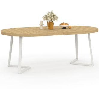 IDMarket Table &agrave; manger extensible ronde SELMA 4-10 personnes bois et blanc 110-200 cm