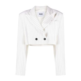 Msgm Gestreifter Cropped Blazer - - Jackets - Damen - Wei&szlig; - L