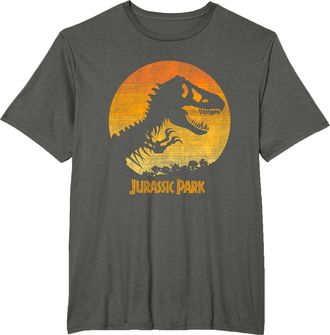 Jurassic Park T-Rex Skeleton Sunset Distressed Logo T-Shirt