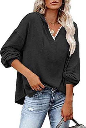 Onsoyours Sweat-Shirts pour Femmes Sweat &agrave; Capuche Manches Longues Automne Mode Chemise Fille Pullover Jumper Hoodie Sweat Tops D Noir XXL