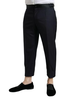 Dolce & Gabbana Mens Blue Wool Cropped Tapered Pants Virgin Silk Polyester