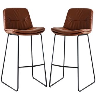 Generic Lederbezogene Barhocker, gepolsterte Tresenhocker mit R&uuml;cken- und Fu&szlig;st&uuml;tze, hohe Barhocker f&uuml;r K&uuml;cheninsel, Caf&eacute;, Kneipe