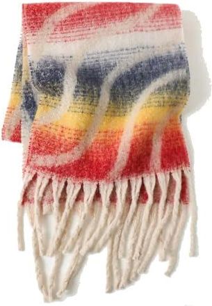 Generic QXDZSW &Eacute;charpe dhiver chaude &agrave; rayures ch&acirc;le cachemire col &eacute;pais hijab enveloppements pashmina floral pompons, 5, 42x220cm