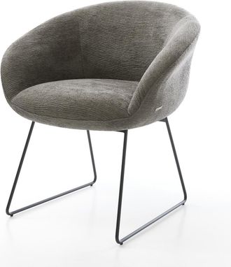 DELIFE Esszimmerstuhl Vinka-Flex mit Armlehnen Bouclé Soft Schlamm Kufengestell Schwarz Taschenfederkern, Esszimmerstühle