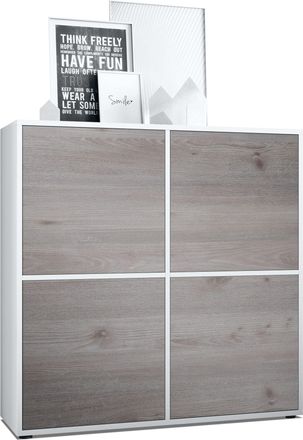 Vladon Highboard Cuba V2 Schrank 104 x 105,5 x 35,5 cm Sideboard mit 8 F&auml;chern, Made in Germany, Korpus in Wei&szlig; matt/Fronten in Eiche Nordic