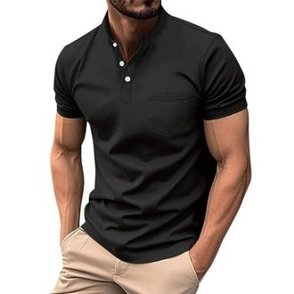Generic Polo de sortie pour homme 2025 amincissant pour la course à pied, lété, hauts décontractés, T-shirts à col montant, amples et mignons, avec poche, Noi