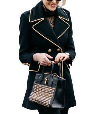 Saint Laurent Gold Trim Black Wool Coat Size 38