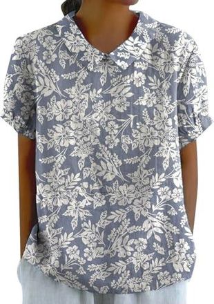 Generic Chemise Femme Chic et élégant Chemisiers et Blouses Femme dété Revers Col Rond à Manche Courte Tops Fleurie Respirant T-Shirt Grande Taille Pas Cher D