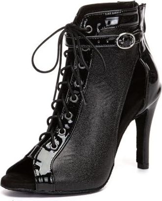 Minitoo Chaussures de danse latine pour femme - Lacets ouverts - Sandales formelles, L658 Noir 9 8 cm Talon, 39.5 EU