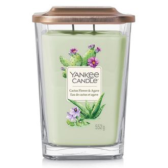 Yankee Candle Company Quadrat Duftkerze| Cactus Flower & Agave Gro&szlig;e 2-Docht-Kerze | Brenndauer bis zu 80 Stunden | Elevation Kollektion mit Plattformdeckel