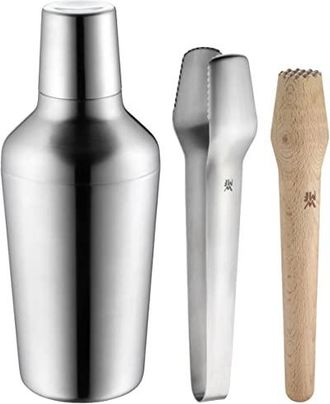 WMF Matroschka Cocktail Set 5-teilig, Barkeeper Set mit Edelstahl Cocktail Shaker 700ml, cl Messbecher, Cocktail Sieb, Eiszange und Stößel, ineinander ver