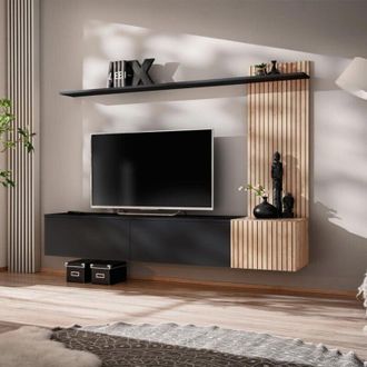 Paris Prix Ensemble Meuble TV à Rayures Solo 180cm Noir & Naturel