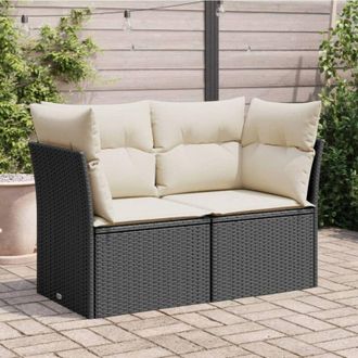 vidaXL Canap&eacute; de jardin avec coussins 2 places noir r&eacute;sine tress&eacute;e Vidaxl