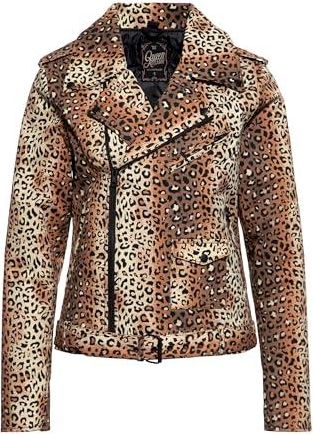 Queen Kerosin Veste de motard pour femme | Style motard | Coupe ajust&eacute;e | L&eacute;opard | Rebel | Woman | Rockabella | 50S | Rockabilly | Vintage | Rock N Roll | Retro St
