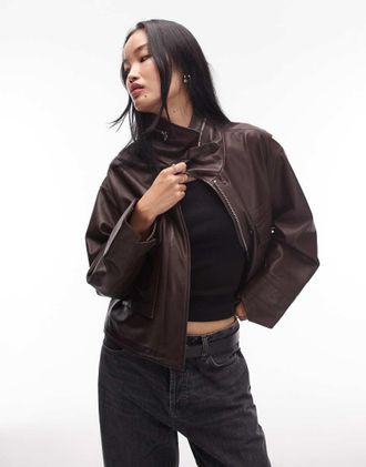 AllSaints Allsaints - Clay - Veste en cuir - Bordeaux-Rouge