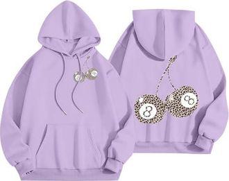 Generic Sweat &agrave; capuche imprim&eacute; l&eacute;opard cerise avec poche, surdimensionn&eacute; et confortable &agrave; manches longues pour femmes, sweatshirts d&eacute;contract&eacute;s tendance grap