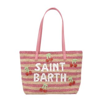 Saint Barth Raffia City Mid Streifen Kirsch Tasche - - Bags - Damen - Rosa - ONE SIZE