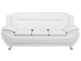 Beliani Wei&szlig;es Dreisitzer Sofa Kunstleder Modern Designersofa Couch Leira