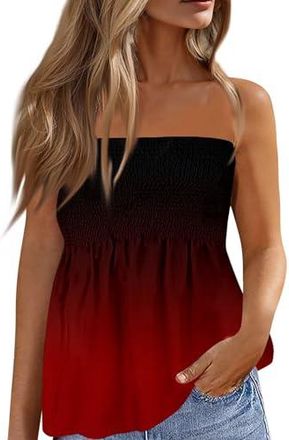 Generic Blouse Femme Chic Et &Eacute;l&eacute;gant Tshirt One Piece Tube Tops for Women,Sexy Sexy Off Shoulder Print Sleeveless T-Shirt(T-Shirt sans Manches &Agrave;(2-Vin,M)