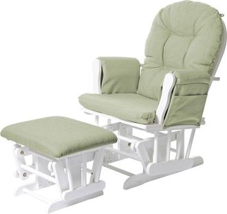 Hhg Neuwertig] Relaxsessel HHG 721, Schaukelstuhl Sessel Schwingstuhl mit Hocker Stoff/Textil, hellgr&uuml;n, Gestell wei&szlig;