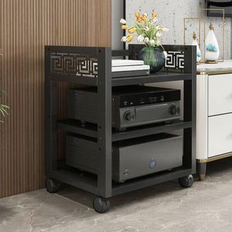 Generic Holz & Stahl Audioturm mit Verstellbaren Regalen, 3/4/5-stufiger HiFi Rack mit Rädern, Audio-Komponenten Offener CD-Player-Ständer, für Heimkino Schla