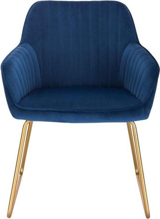 Woltu 1x Esszimmerstühle Küchenstuhl mit Armlehne Rückenlehne Polsterstuhl aus Samt Wohnzimmerstuhl, Gold Beine aus Metall, für Esszimmer, Küche, Blau