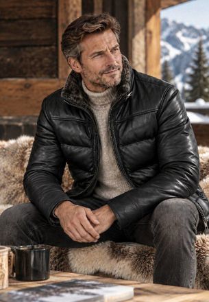 Milestone Lederjacke MSKilian Lammlederjacke mit echtem Lammfellkragen und warmer Wattierung