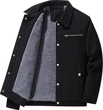 Generic Manteaux longs pour homme - Double cadeaux pour homme - Vintage - Coupe ajust&eacute;e - Veste en jean en velours c&ocirc;tel&eacute; - Col montant - Doublure boutonn&eacute;e -