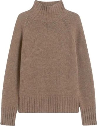Max Mara Femme, Pulls, Brun, Taille: 40 FR Pull Marron Dolcevita Raglan Bord Côtes