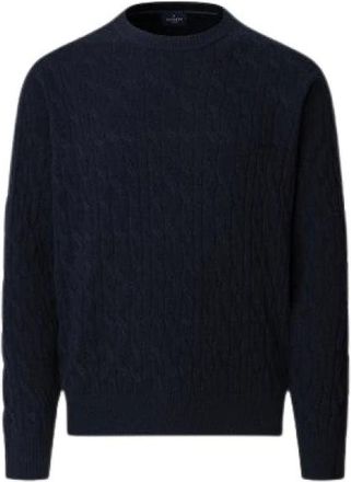 Hackett Pull &agrave; col rond en laine dagneau torsad&eacute;e - Homme - Pulls - Bleu - Taille: L