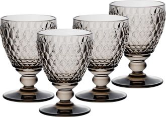 Villeroy & Boch Boston Coloured Wei&szlig;weingl&auml;ser Smoke 4er Set, 230 ml, Farbige Weingl&auml;ser mit Facettenmuster, Kristallglas f&uuml;r Wei&szlig;wein, Sp&uuml;lmaschinengeeignet, Grau