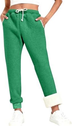 Generic Pyjama pour femme - Pantalon &agrave; carreaux - Pantalon de jogging sportif doubl&eacute; chaud pour femme - Taille haute - Pantalon de jogging avec doublure en po