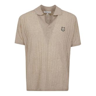Maison Kitsun&eacute; Homme, Tops, Beige, Taille: S Linen Cotton Short Sleeve Polo